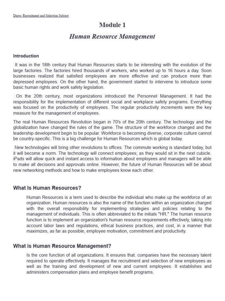 RandS Module1 | PDF | Human Resources | Human Resource Management
