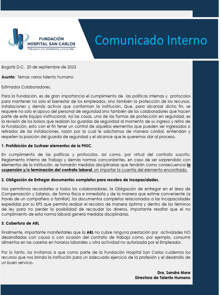 Comunicado Interno TH 20 SEP 2023 | PDF
