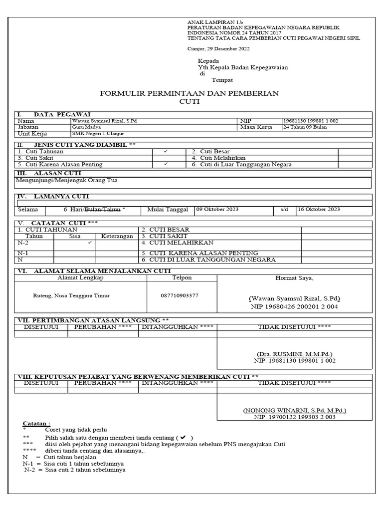 Formulir Cuti Asn | PDF