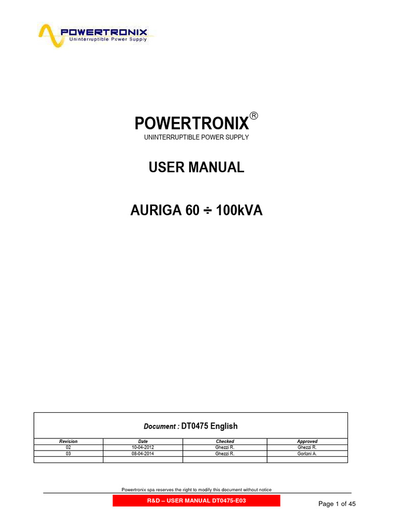 Auriga UPS - User Manual - DT0475 Rev.003 | PDF | Power Inverter ...