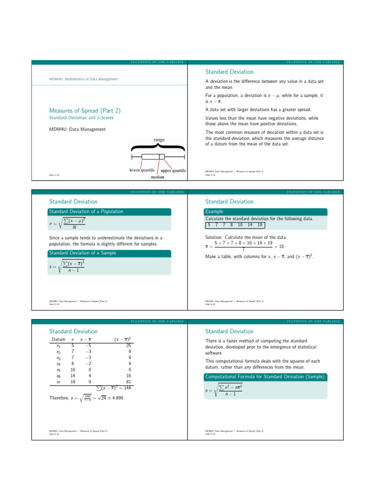 MDM4U Data Analysis Standard - Deviation - Handout | PDF