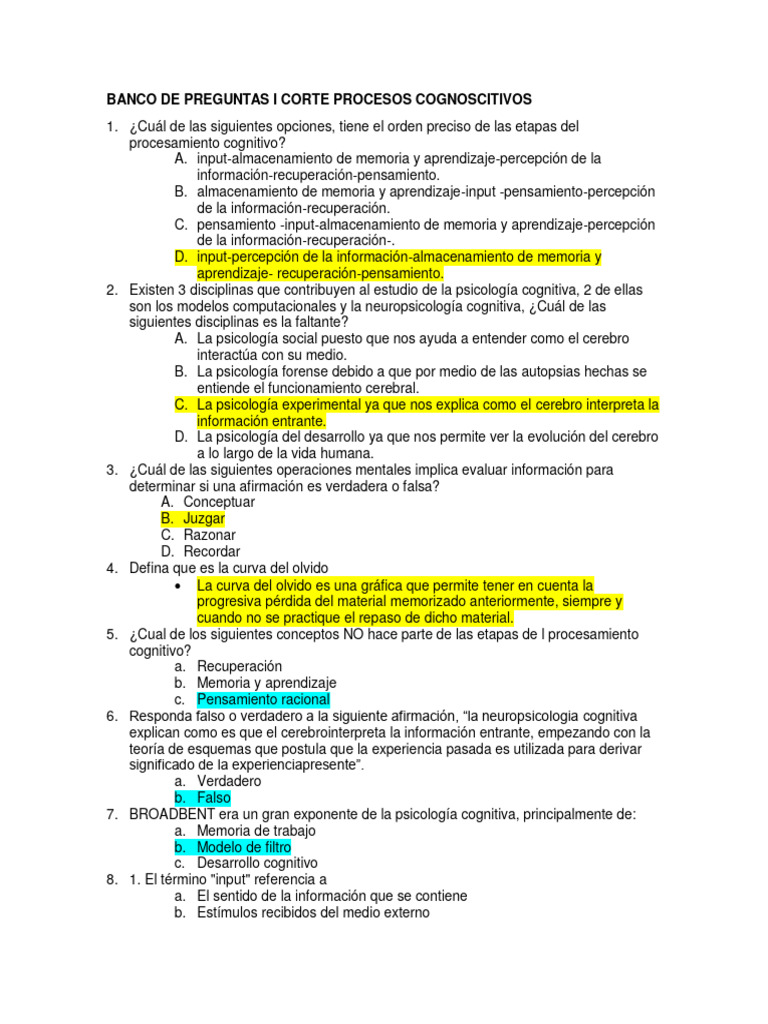 Banco de Preguntas I CORTE PROCESOS COG | PDF
