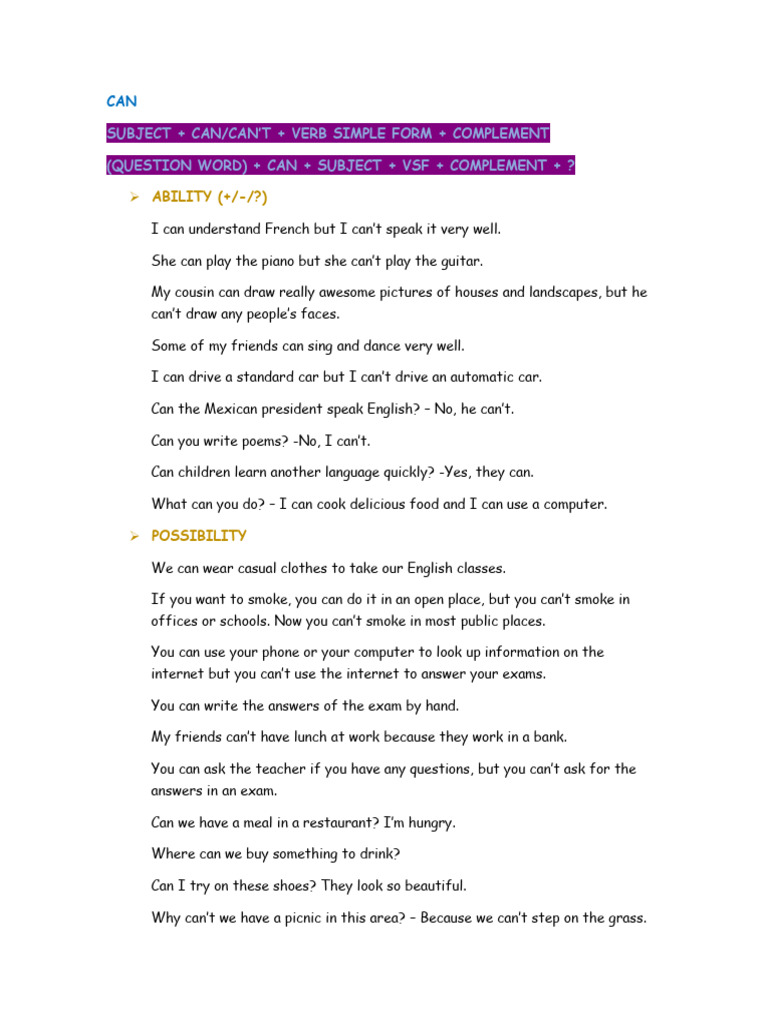 Understanding "Can" in English Grammar | PDF