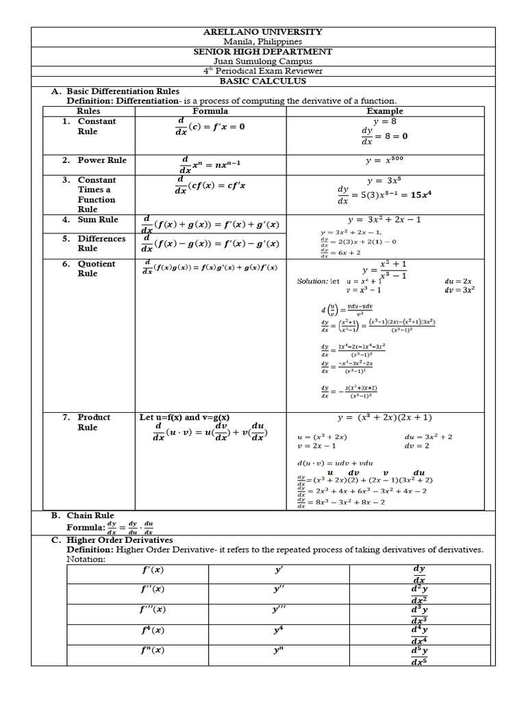 Basic Calculus Differentiation Guide | PDF | Derivative | Integral