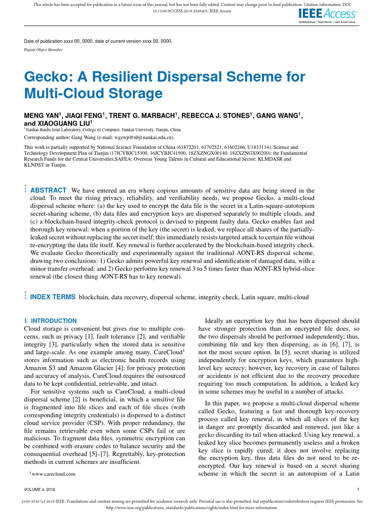 Gecko A Resilient Dispersal Scheme For Multi-Cloud | PDF Gecko A Resilient Dispersal Scheme For Multi-Cloud | PDF