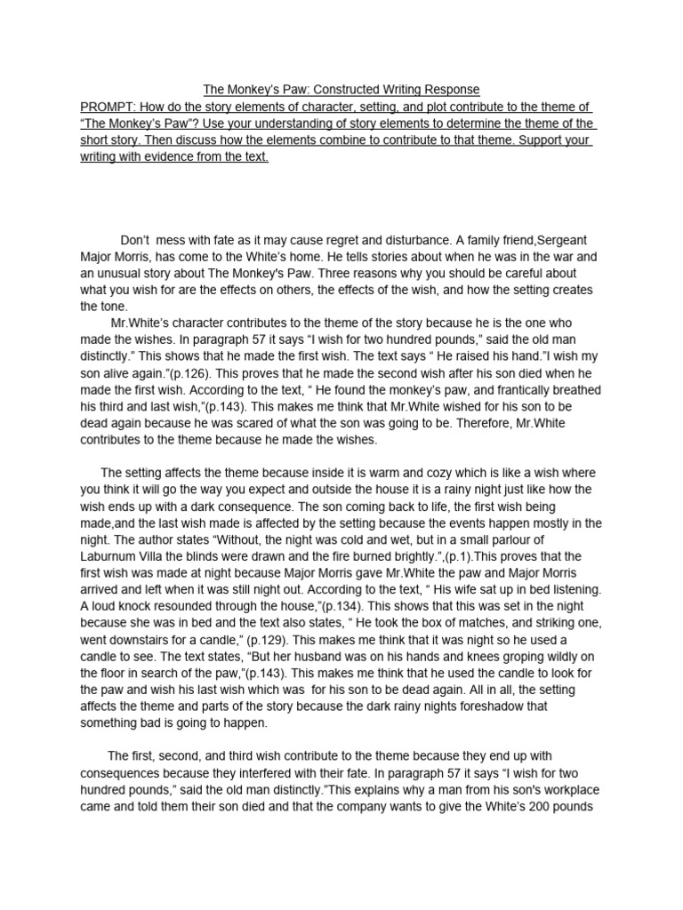 Linda Ponce - The Monkey’s Paw_ Constructed Writing Response | PDF