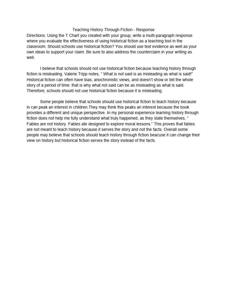 Linda Ponce - Teaching History Through Fiction - Response | PDF
