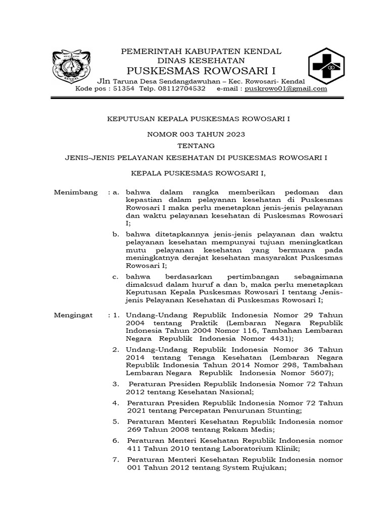 SK Jenis-Jenis Pelayanan | PDF