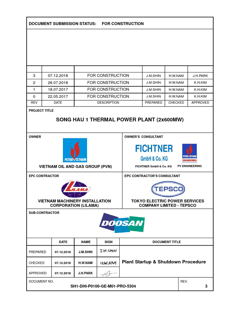 SH1 DHI P0100 GE M01 PRO 5304 - Plant Startup & Shutdown Procedure - Rev.3 (Replace) | PDF ...