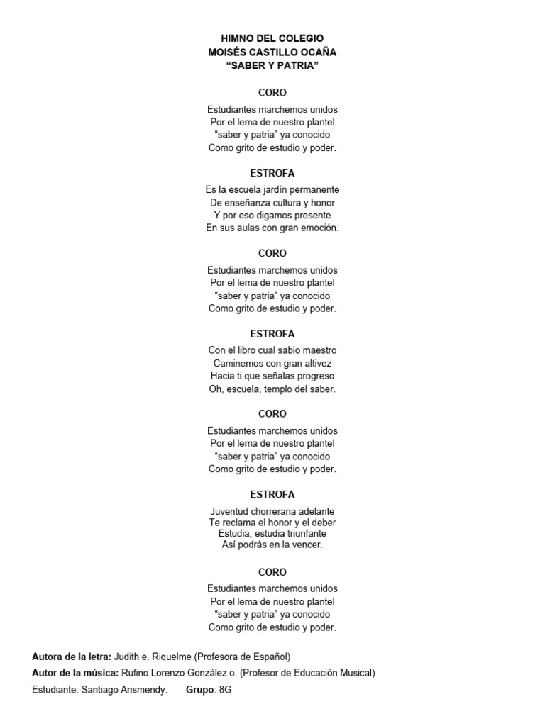 Himno Del Colegio | PDF