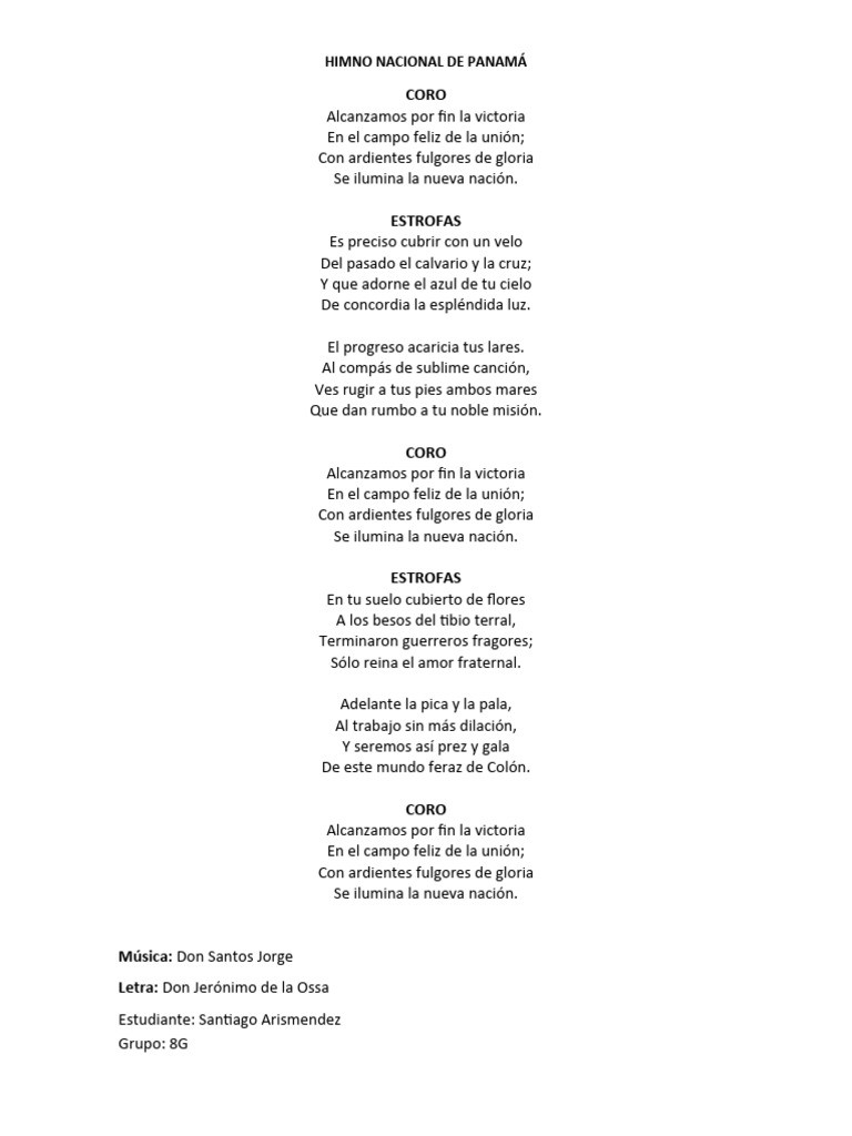 Letra del Himno Nacional de Panamá | PDF