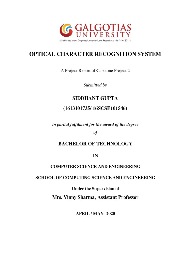 Project Report On OCR Scanner | PDF