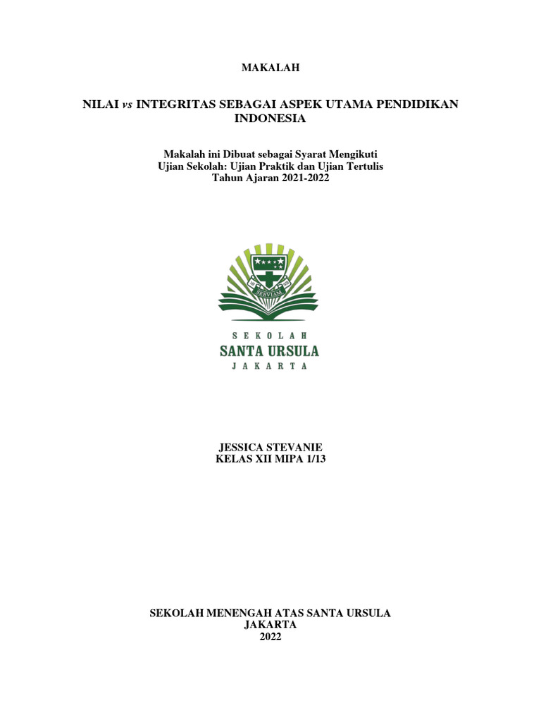 Nilai Vs Integritas Sebagai Aspek Utama Pendidikan Indonesia | PDF ...