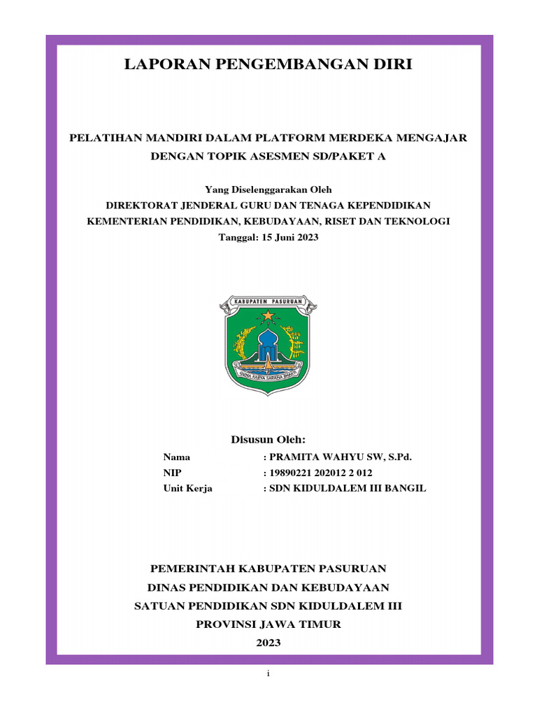 Laporan Pengembangan Diri Asesmen SD | PDF Laporan Pengembangan Diri Asesmen SD | PDF