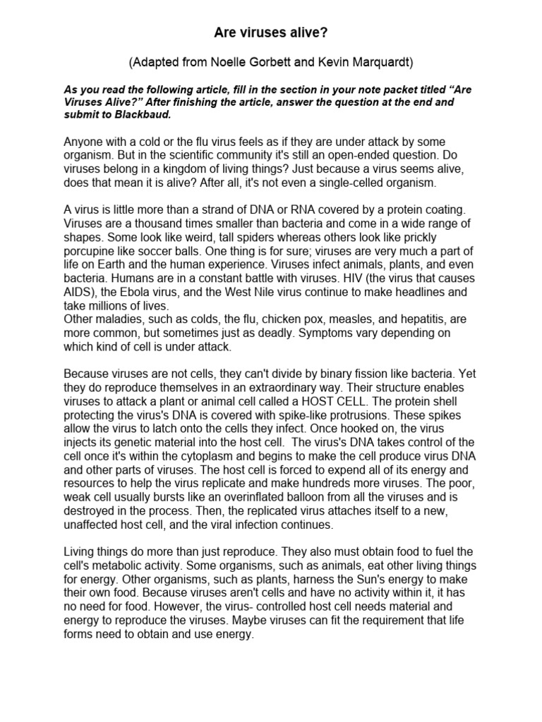 Are Viruses Alive | PDF | Virus | Organisms