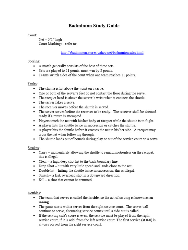 Badminton Study Guide 2015 | PDF Badminton Study Guide 2015 | PDF