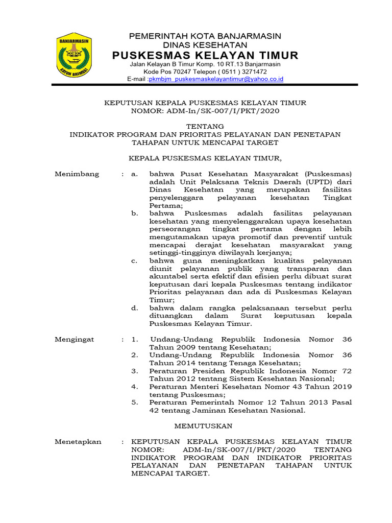 1.1.5.1 SK Tentang Indikator Program Dan Prioritas Pelayanan Penetapan ...
