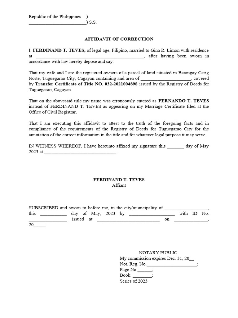 Affidavit of Correction | PDF