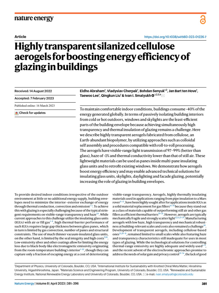 Highly Transparent Silanized Cellulose Aerogels For Boosting Energy ...