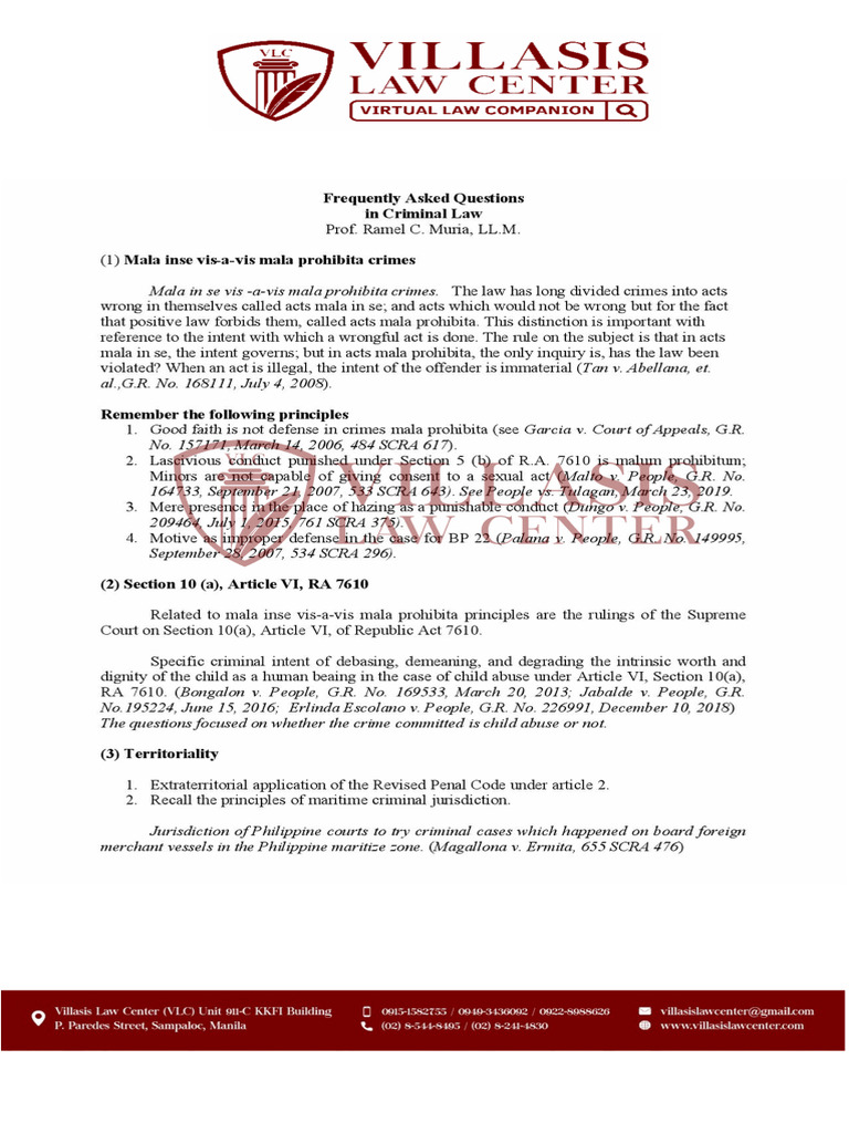 VLC-SL2022-BNB-CRIMINAL-LAW-FAQ-in-Criminal-Law-Prof. Ramel C. Muria ...