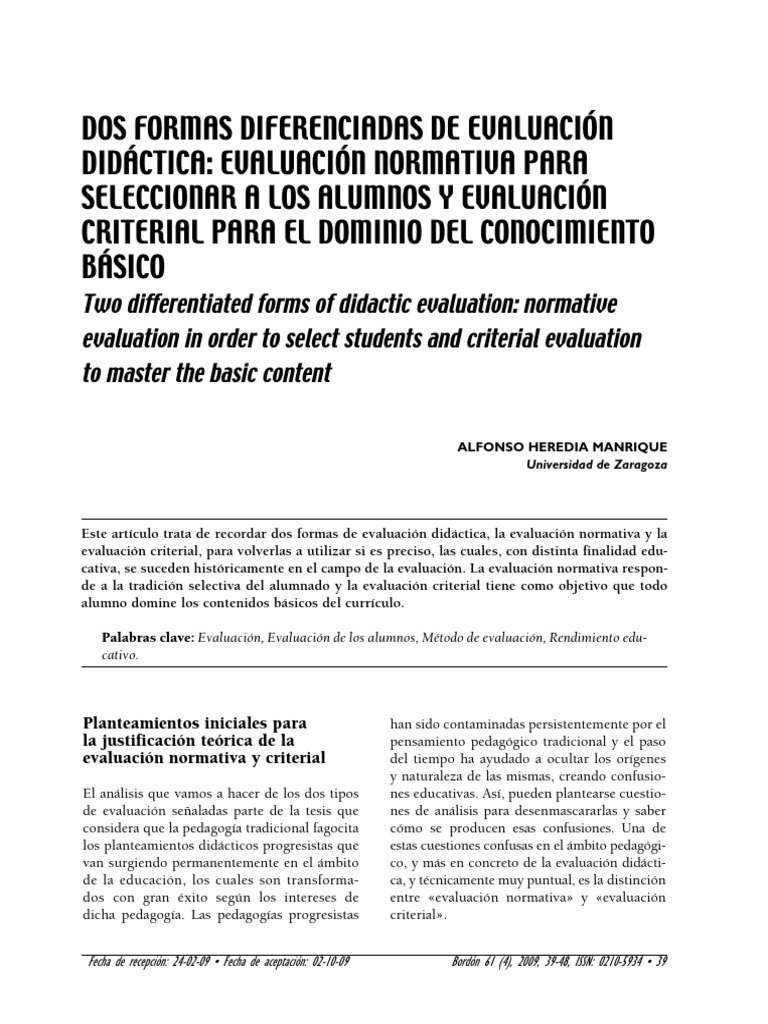 Evaluación Normativa y Criterial en Educación | PDF