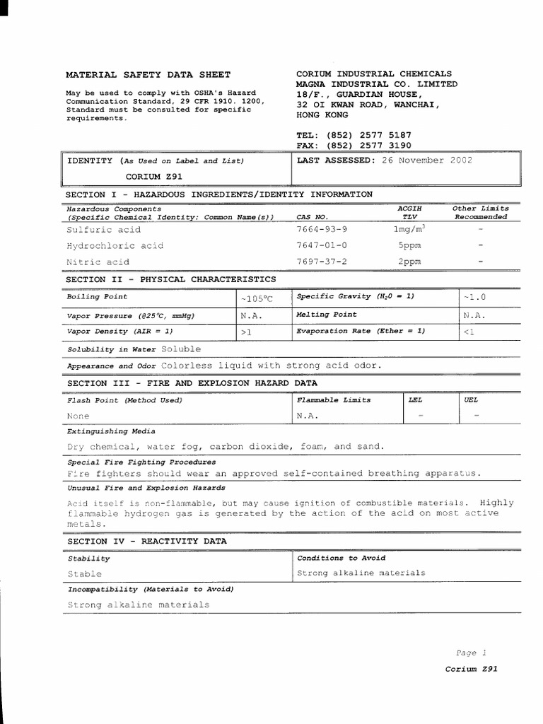 MSDS Corium Z91-2 | PDF | Physical Sciences | Chemistry