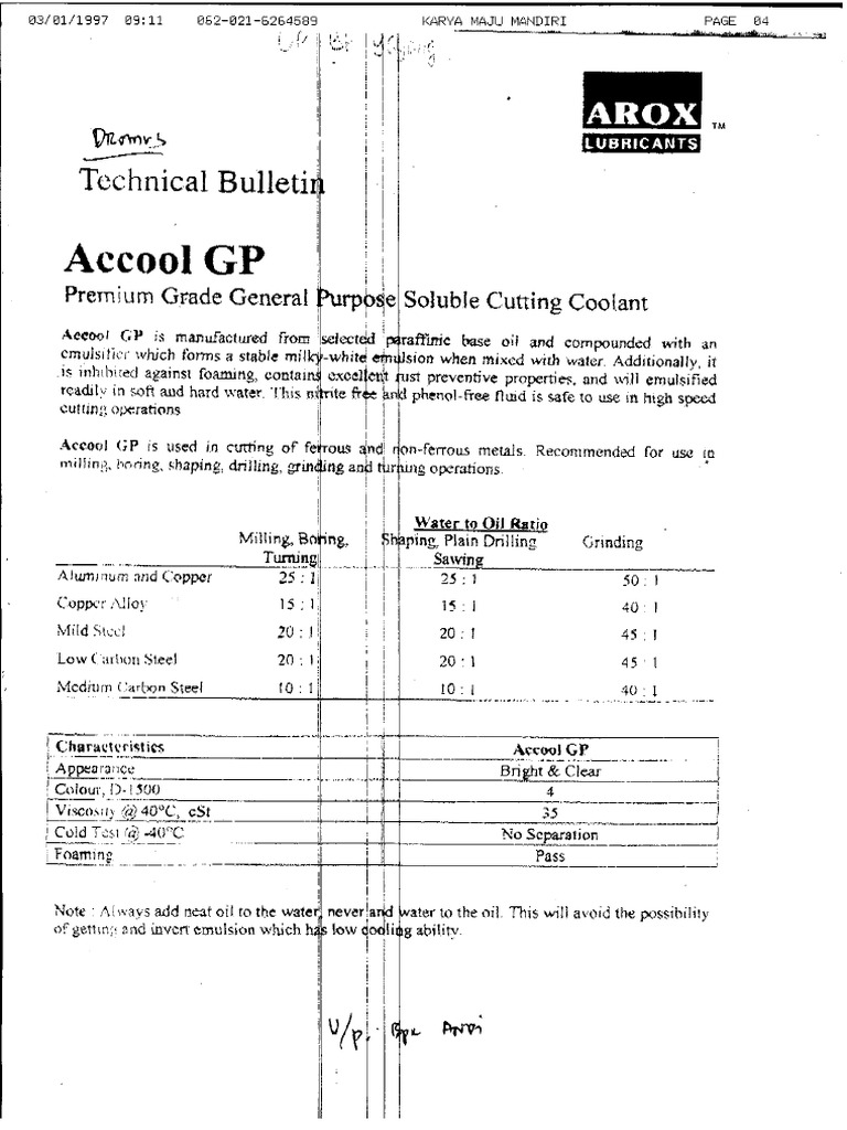 MSDS Cutting Coolant (Dromus Oil) | PDF