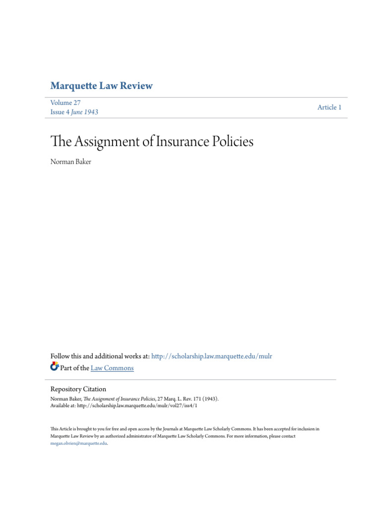 The Assignment of Insurance Policies | PDF | Assignment (Law) | Insurance