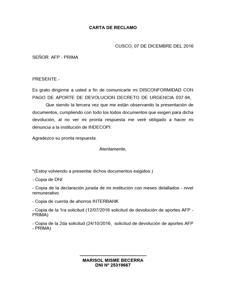 Carta de Reclamo | PDF