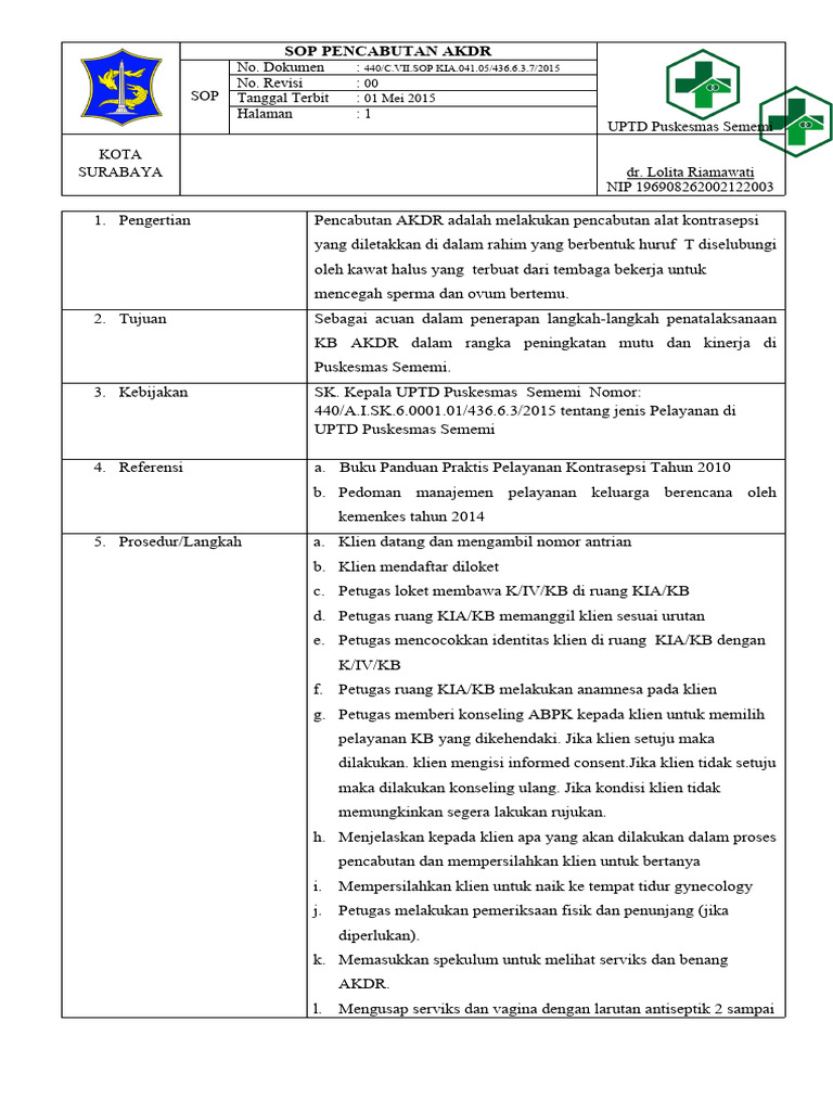 SOP KB Pencabutan AKDR | PDF