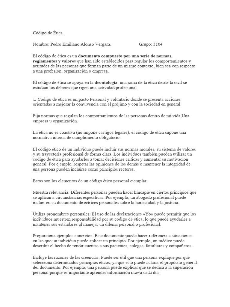 Código de Etica Personal | PDF