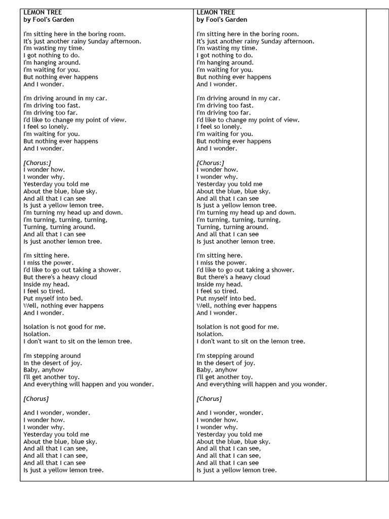 LEMON TREE song | PDF