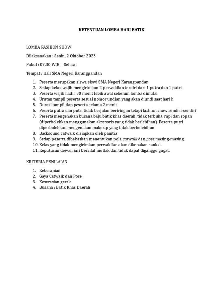 Ketentuan Lomba Hari Batik | PDF