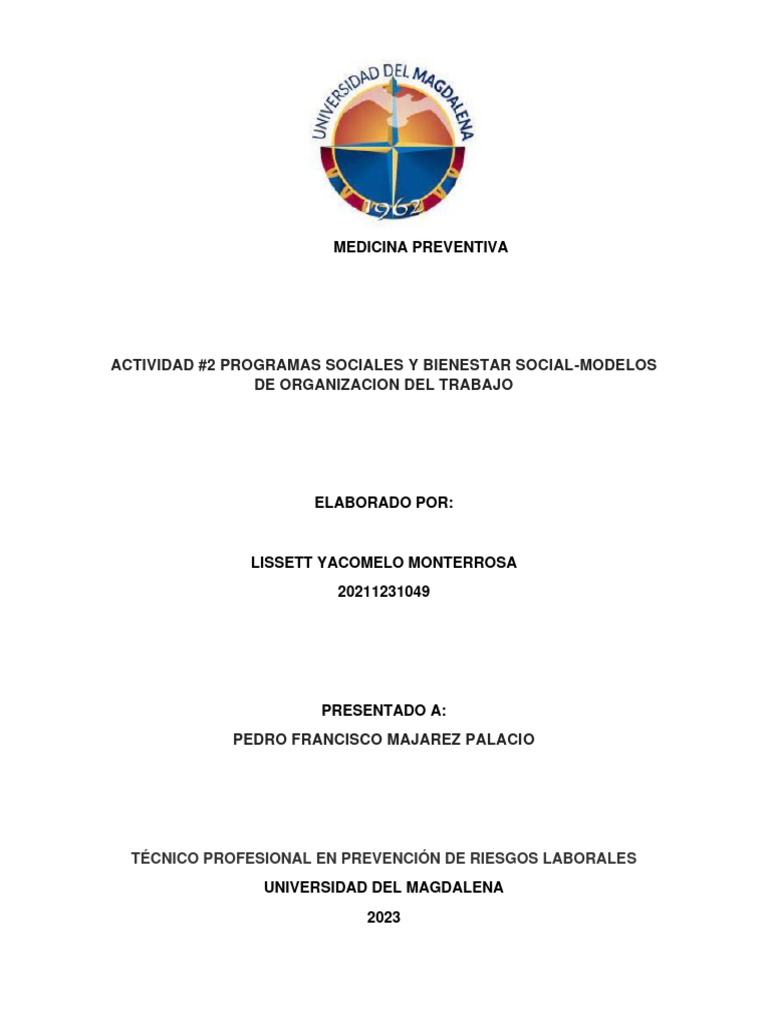 ACTIVIDAD #2 PROGRAMAS SOCIALES Y BIENESTAR SOCIAL-MODELOS DE ...