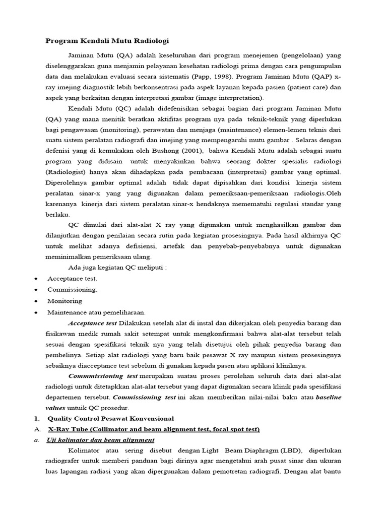 Program Kendali Mutu Radiologi | PDF | Metode & Bahan Ajar | Teknologi & Rekayasa