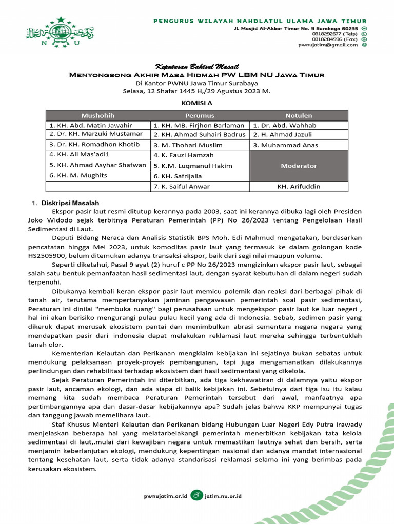 Keputusan Bahtsu Pwnu Agustus 29 2023 New | PDF