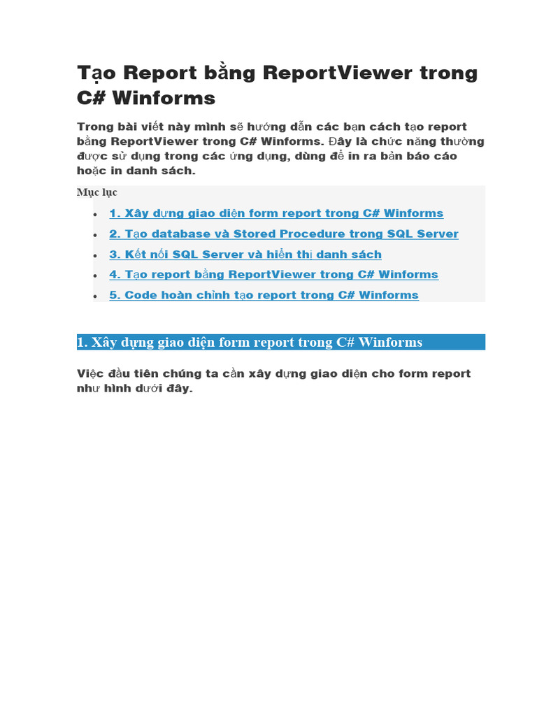 Tạo Report Bằng ReportViewer Trong C | PDF