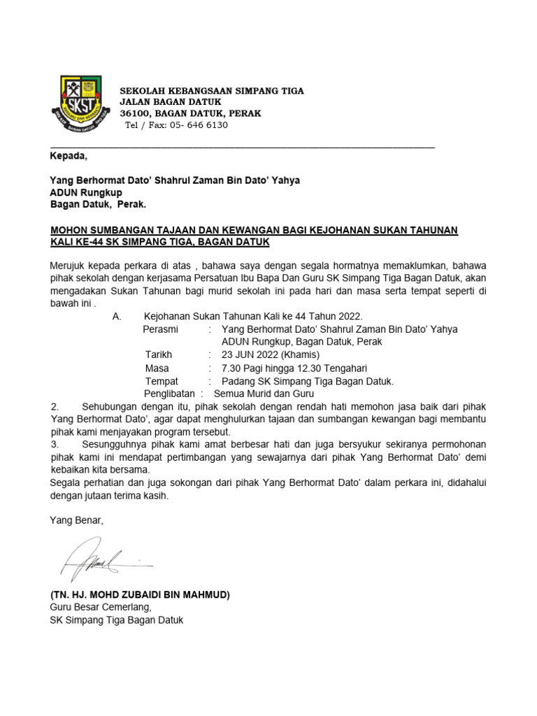 Surat Tajaan Dan Sumbangan Sukan 20221 | PDF | Teknologi & Rekayasa