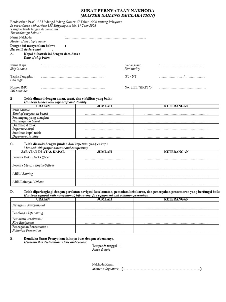 Master Sailing Declaration | PDF