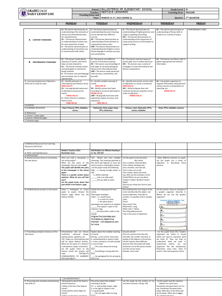 DLL English 4 q3 w5 New | PDF