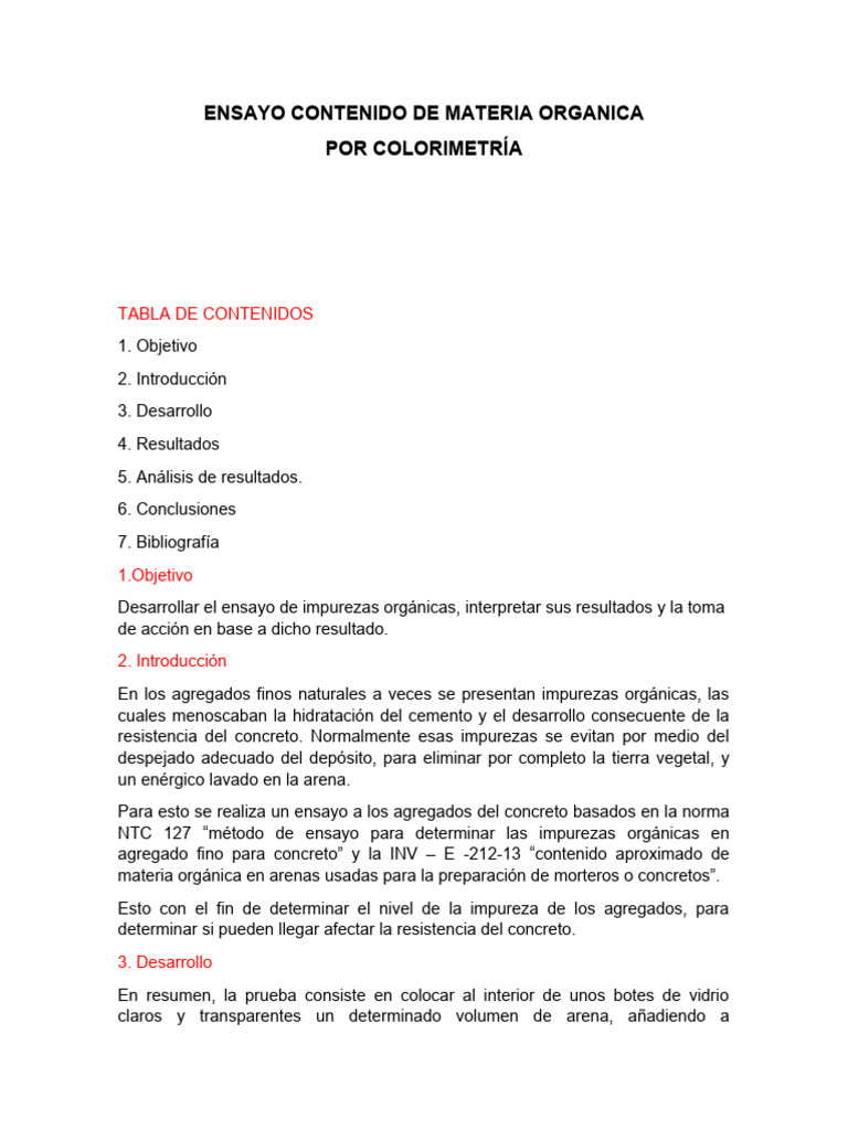 Informe Contenido de Materia Organica | PDF