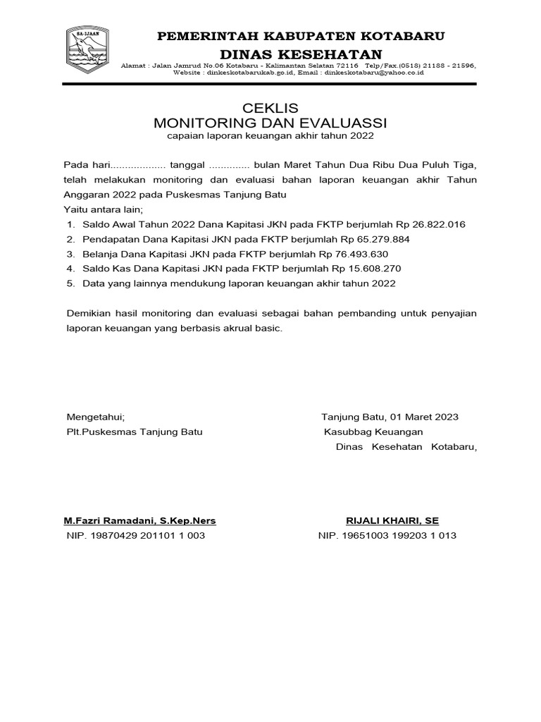 Ceklis Hasil Monitoring | PDF