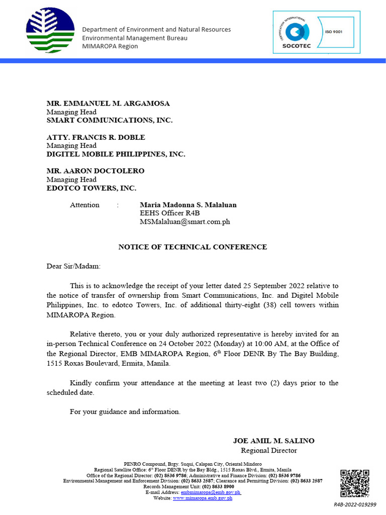 Notice of Technical Conference - Edotco Towers, Inc | PDF