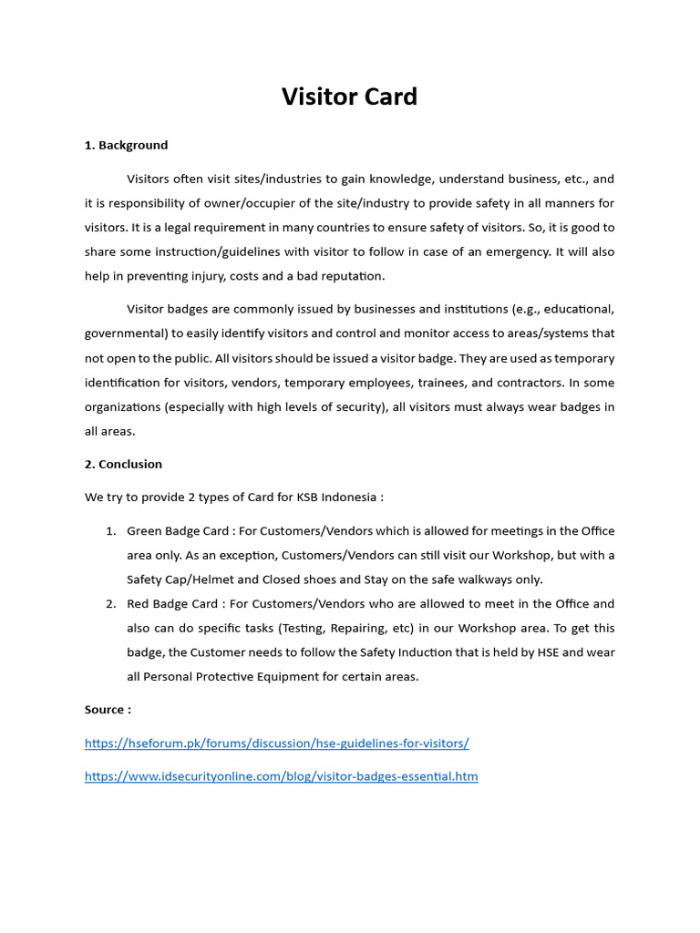 Visitor Card Explanation | PDF