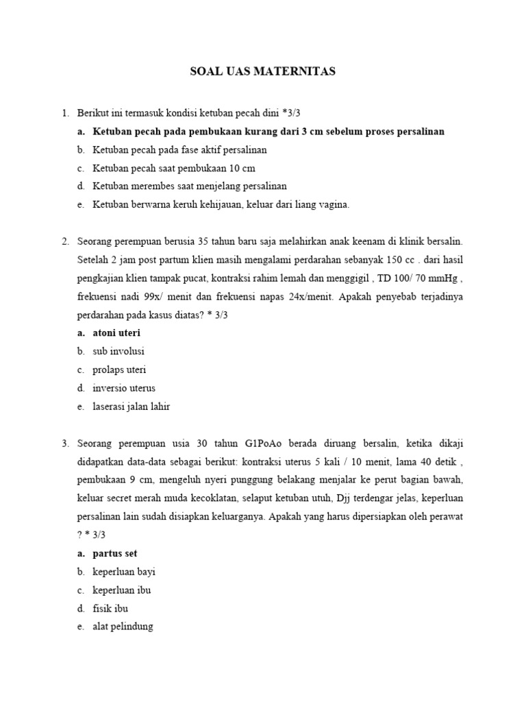 Soal Uas Maternitas | PDF