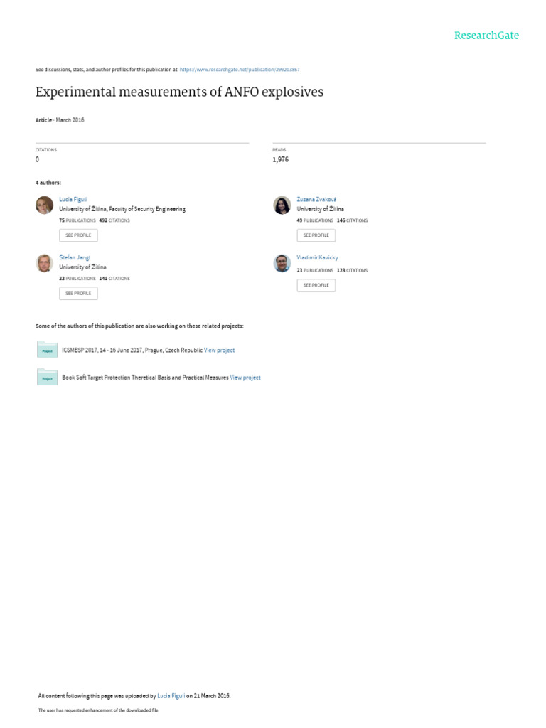 ANFO - Experimental Measurements of ANFO Explosives | PDF