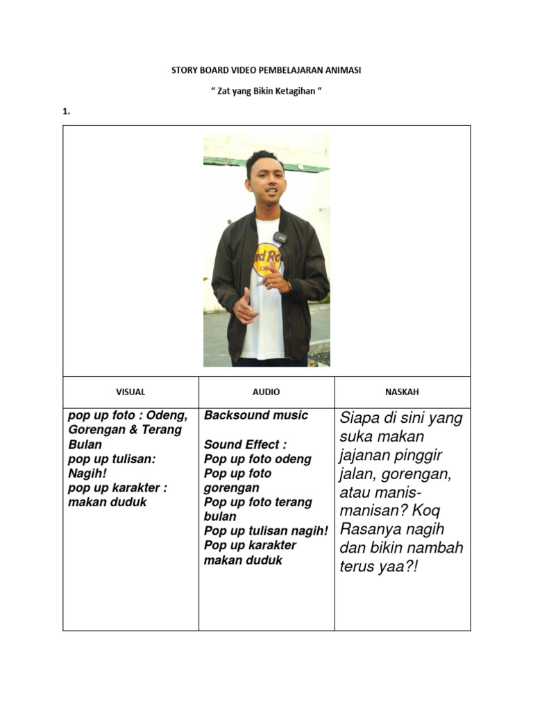 Contoh Story Board Pendek Video Pembelajaran Animasi | PDF