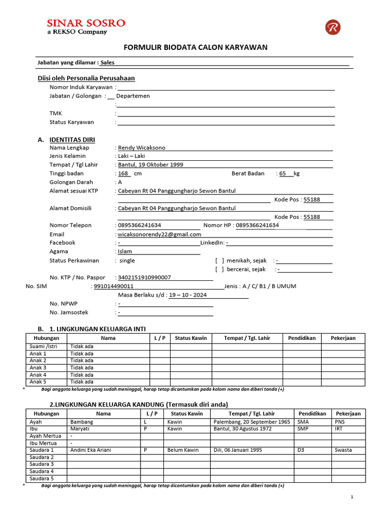 Biodata Rendy Wicaksono | PDF