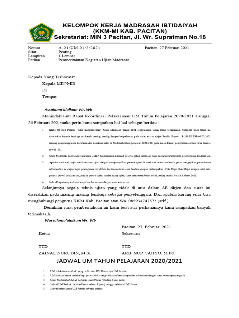 Surat KKM Ujian | PDF