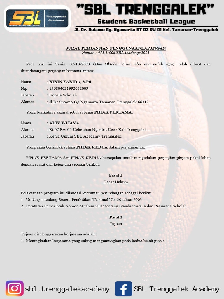 MOU Lapangan Basket SBL Academy | PDF